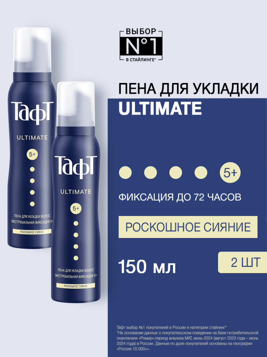 Тафт Пенка для укладки волос Ultimate экстремальная фиксация, 150 мл 2 шт (набор)