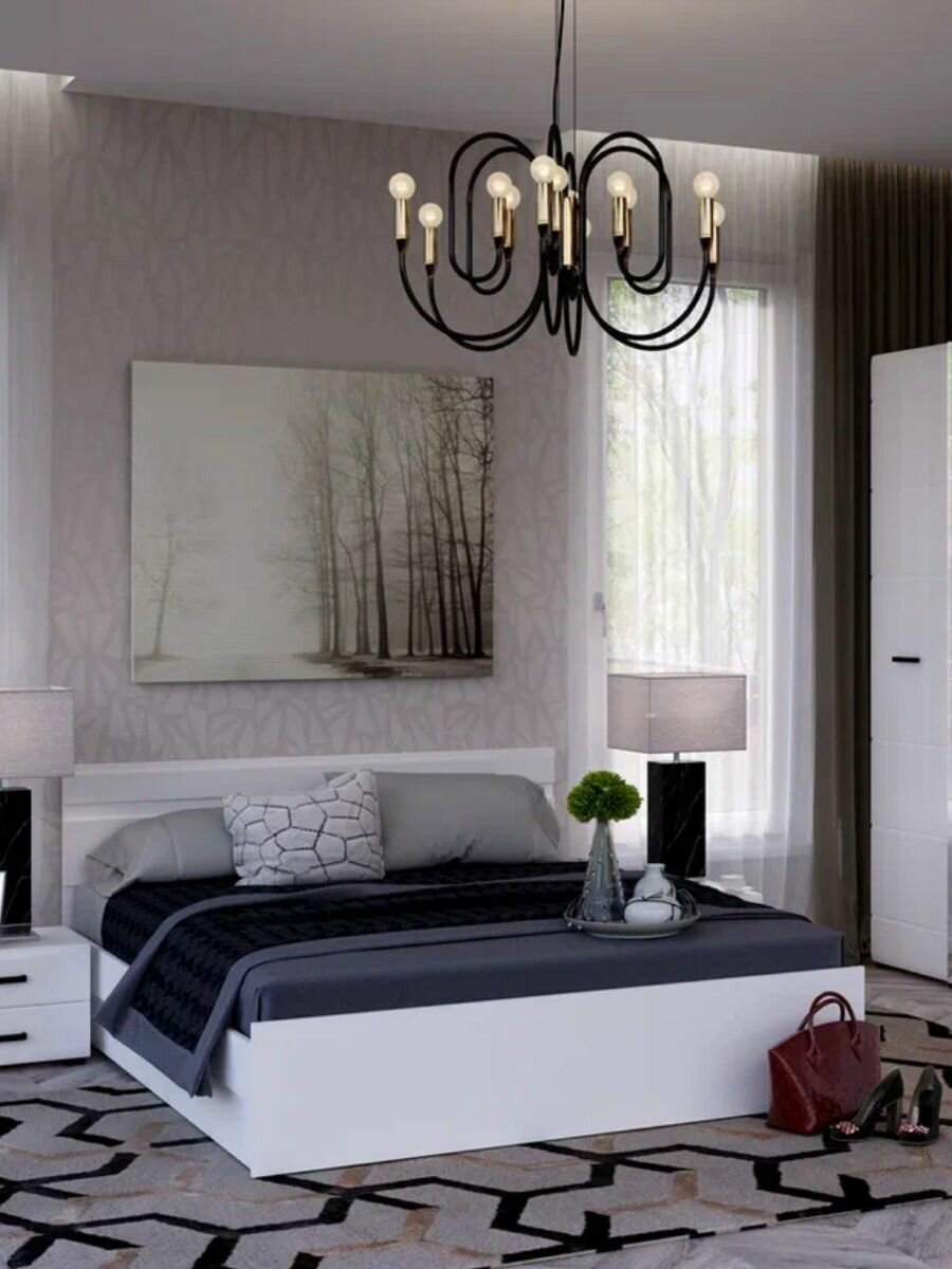 Кровать двуспальная Нэнси New 1,4 м 1435х800х2037, Белый/Белый глянец, ЛДСП/МДФ, МИФ