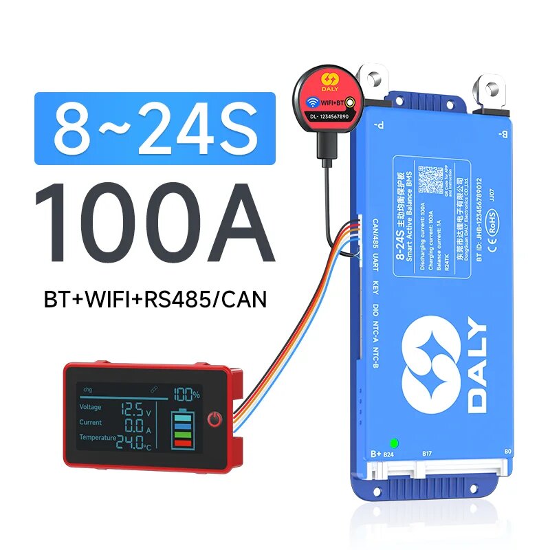 Daly Smart 4S/12V/8S/24V/16S 48V 40A-500A LiFePo4 BMS для литиевой батареи 8s-24S 100A BMS 3LCD
