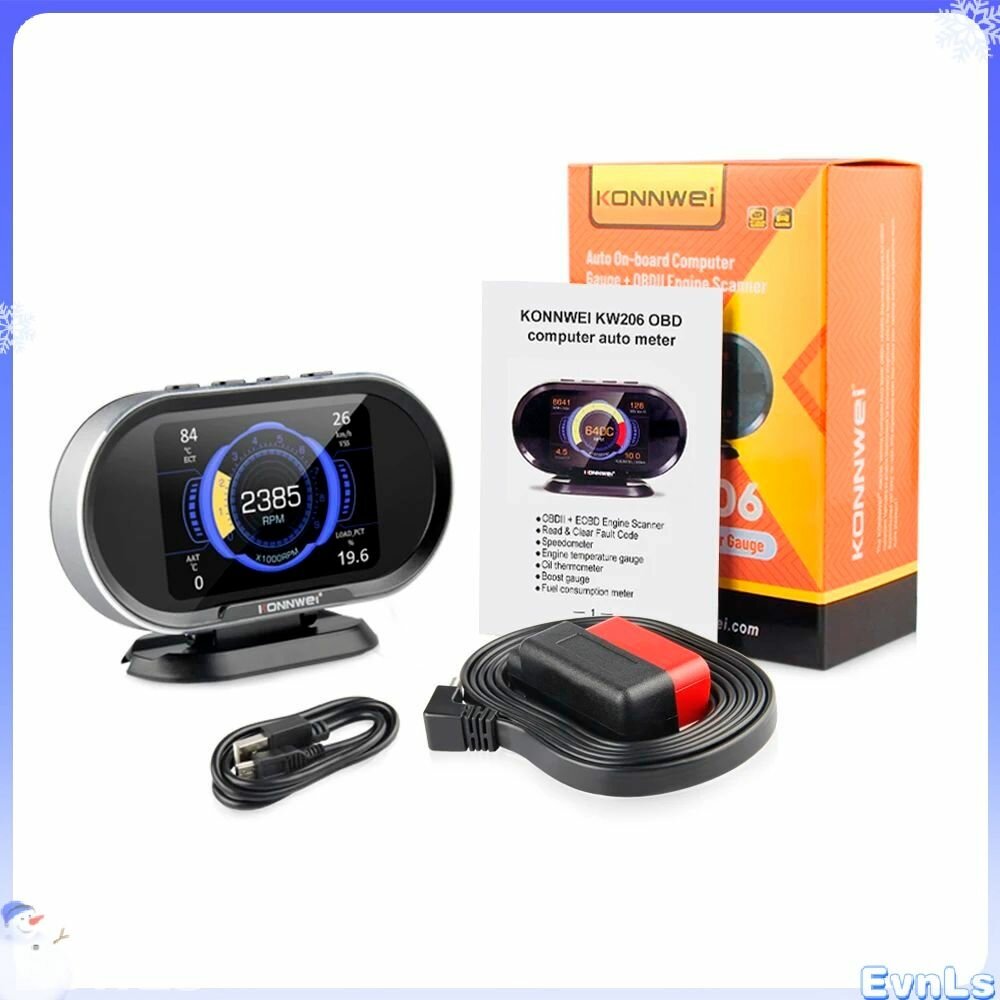 KONNWEI KW206 OBD2 сканер с цифровым бортовым компьютером и ЖК‑дисплеем для автомобиля (подключение к OBD-II)