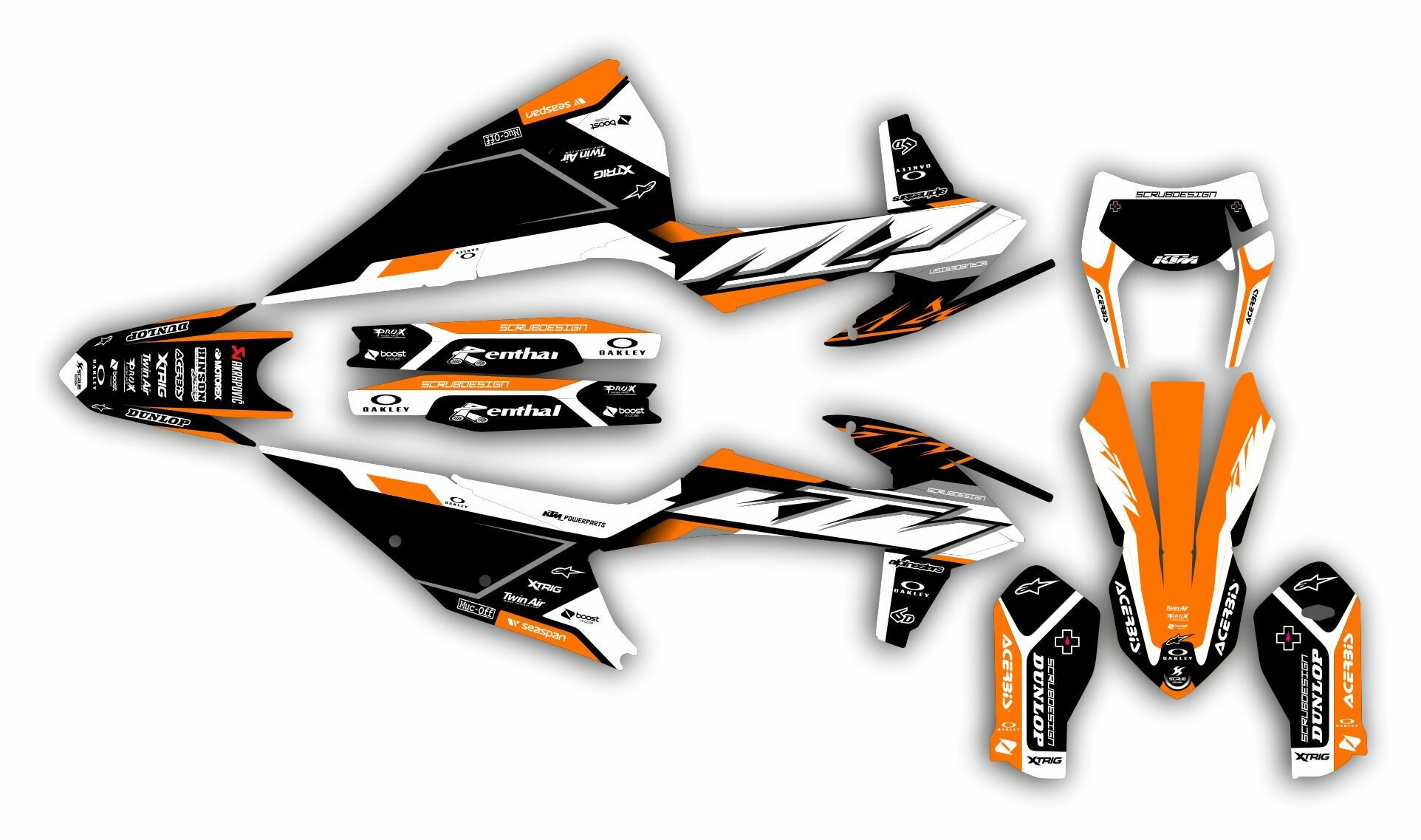 Наклейки на мотоцикл GR8, Motoland FX, Regulmoto Nibbi, Crosstec, KTM SX 125-450 2019-2022, Zoom NC300, BSE T5, T8