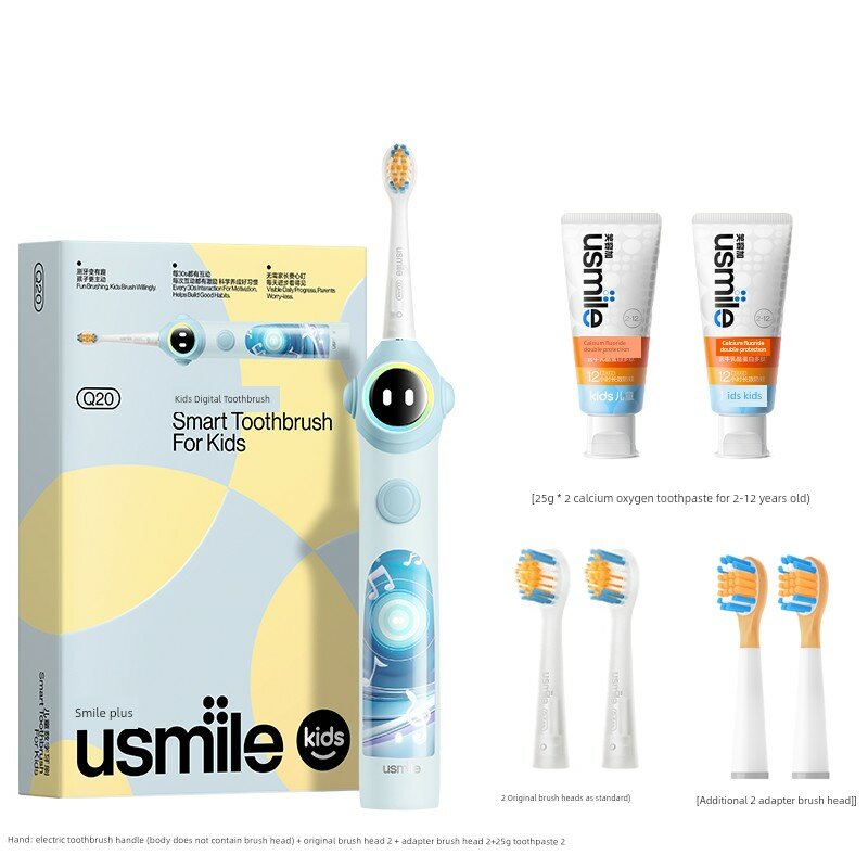 Usmile Q20 детская электрическая зубная щетка с костной проводимостью, фантастический синий цвет, 3-15 лет, включены 2