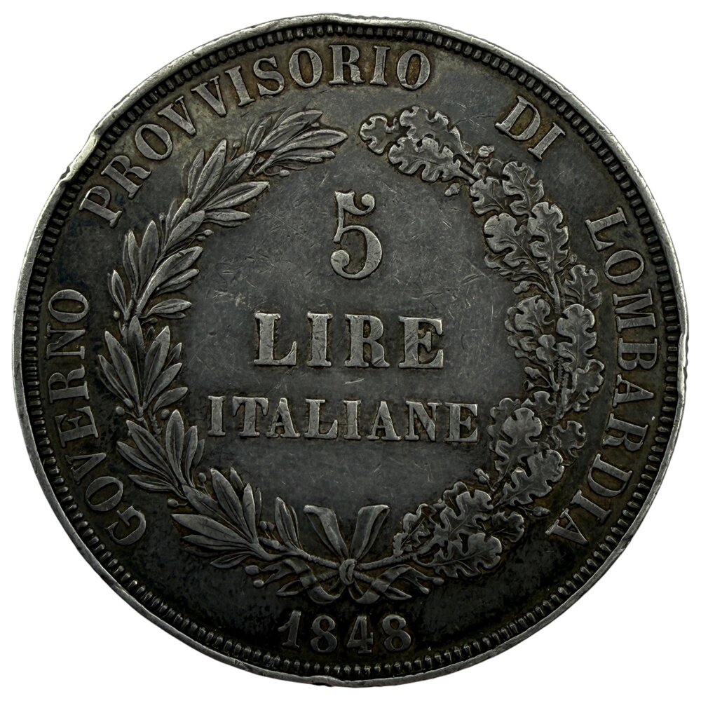 Италия, Ломбардия 5 лир 1848 г. (Лот №4)