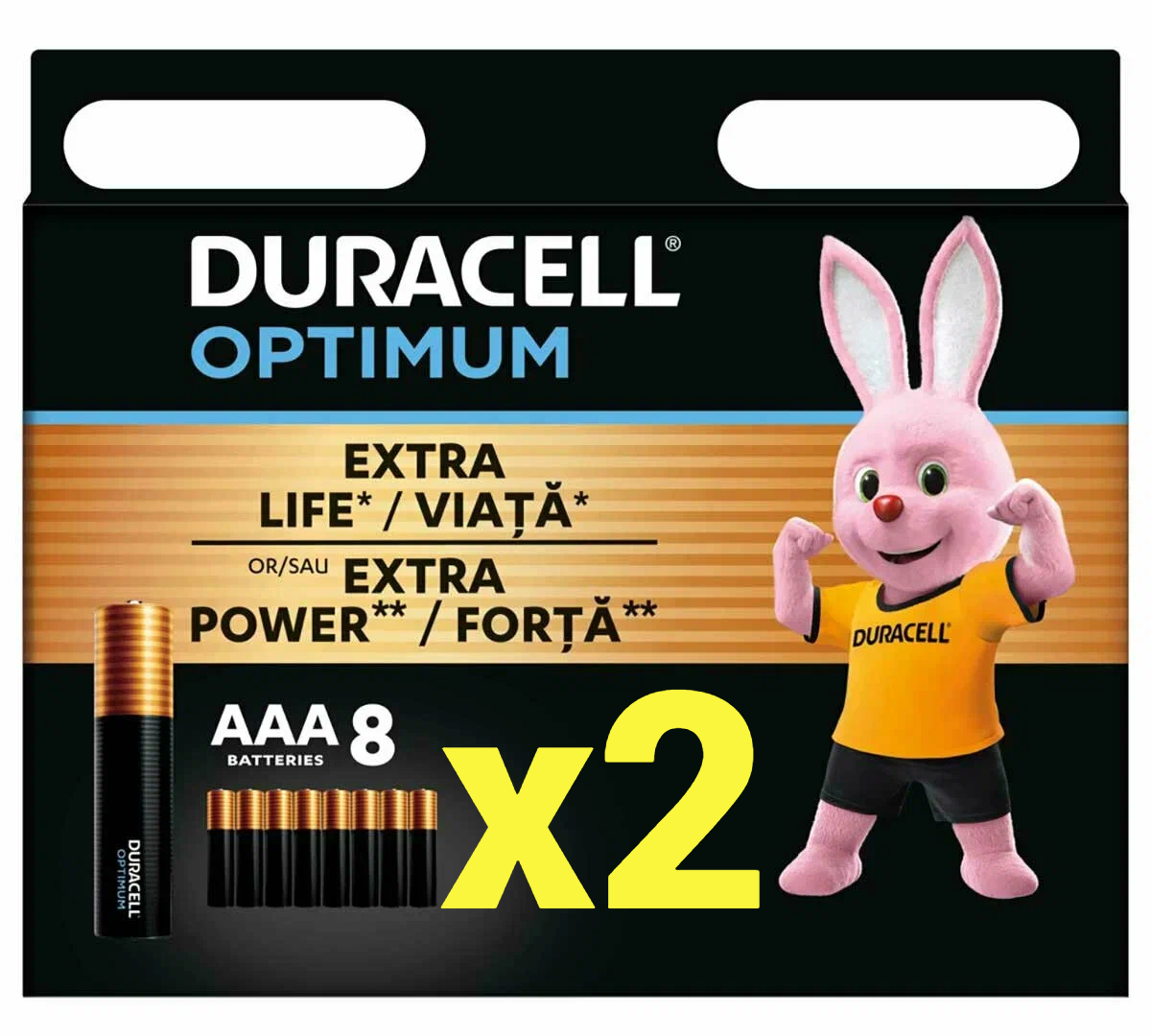 Батарейки DURACELL Optimum AAA BL8x2, (16) шт. 2 блистера по 8 шт, щелочная. (Бельгия) 2025г.