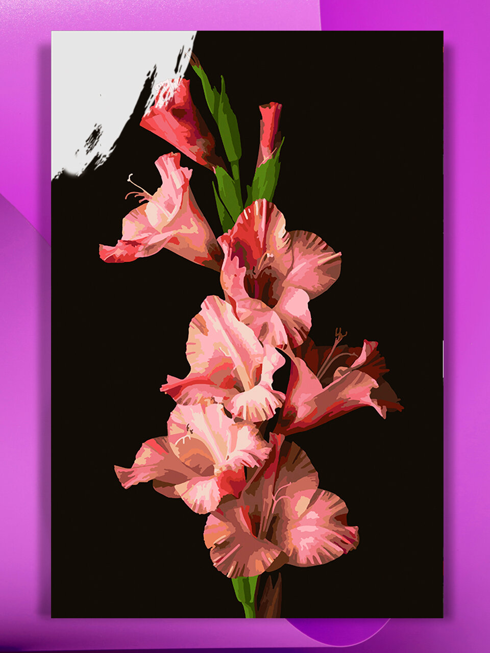 Картина по номерам на холсте Гладиолус на черном фоне, 40 х 60 см