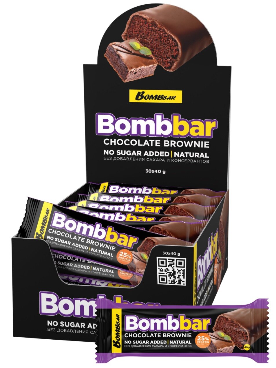Протеиновый батончик BombBar Батончик в шоколаде без сахара 30 x 40 г, Шоколадный брауни
