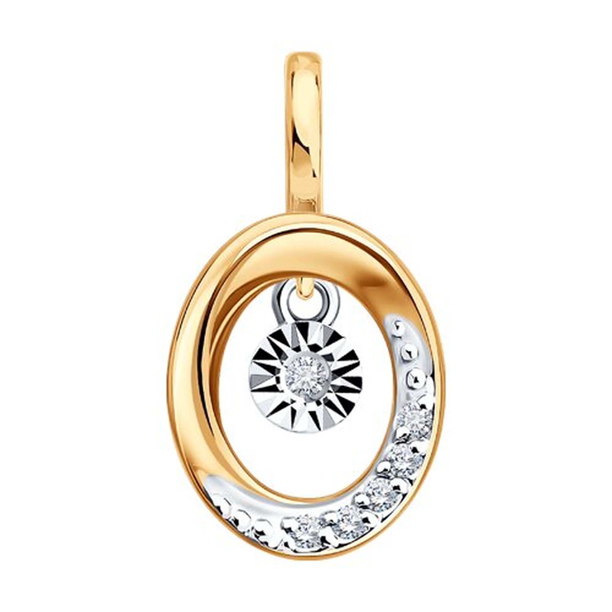 Подвеска, комбинированное золото, 585 проба, бриллиант