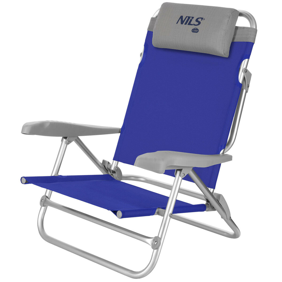 Decathlon Кемпинговый стул-шезлонг Nils Camp NC3502 - с алюминиевым каркасом, макс. нагрузка до 110 кг, складной. Цвет синий/серый