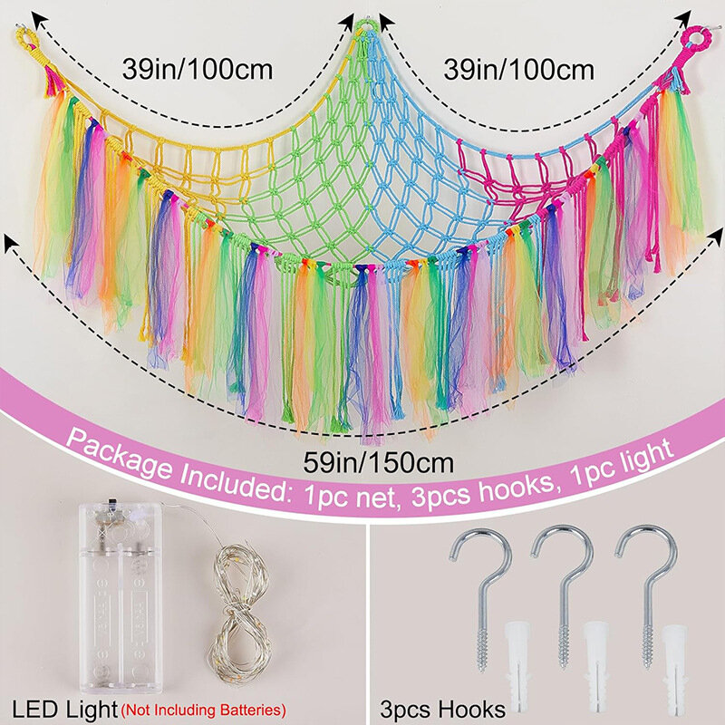 Богемный стиль, трансграничная сетка для игрушек с лентами, ручной работы, плетеный плюшевый гамак-треугольник для хранения игрушек от производителя.