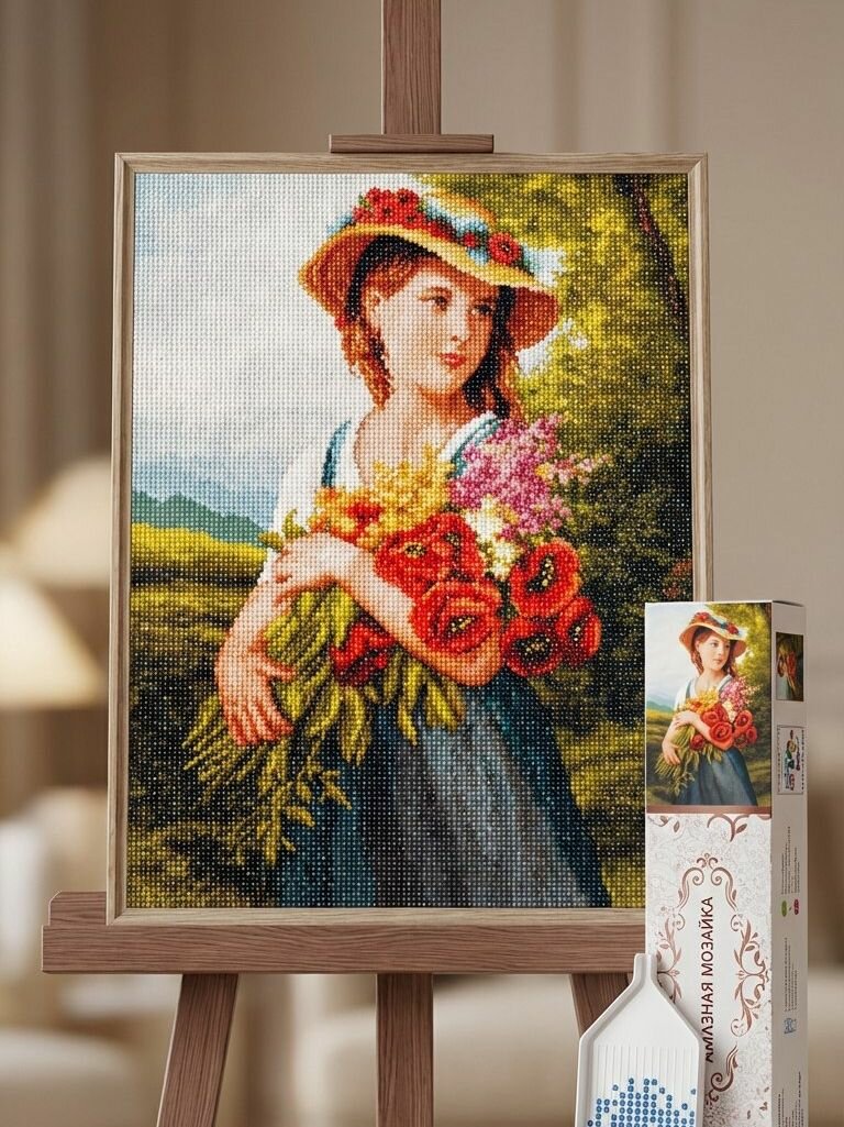 Алмазная мозаика "Портреты", холст с подрамником, круглая форма страз, 24 цвета, 40 см x 50 см