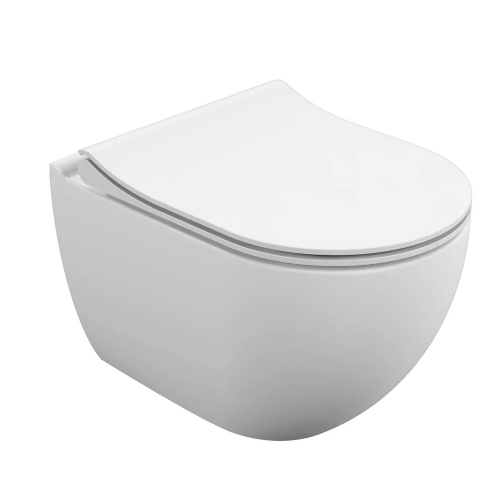 Унитаз подвесной Cersanit Brasko Smart Clean On DPL EO slim LP 64824 с микролифтом, безободковый, без бачка, антивсплеск, фарфоровый, белый, глянцевый, овальный, сиденье для унитаза в комплекте