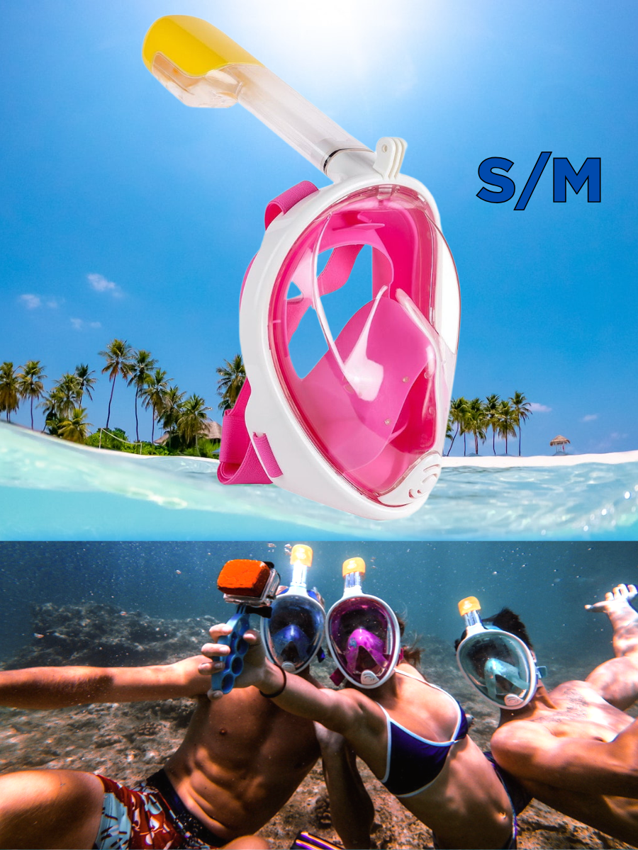 Подводная полнолицевая маска для плавания (снорклинга) FreeBreath S/M (розовый)