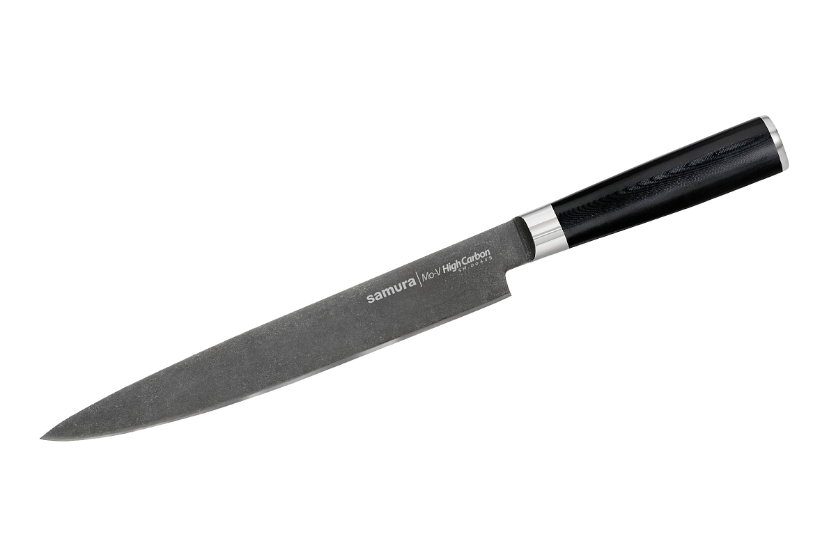 Нож кухонный для нарезки 230 мм Samura Mo-V Stonewash, эргономичная рукоять из стеклопластика G-10