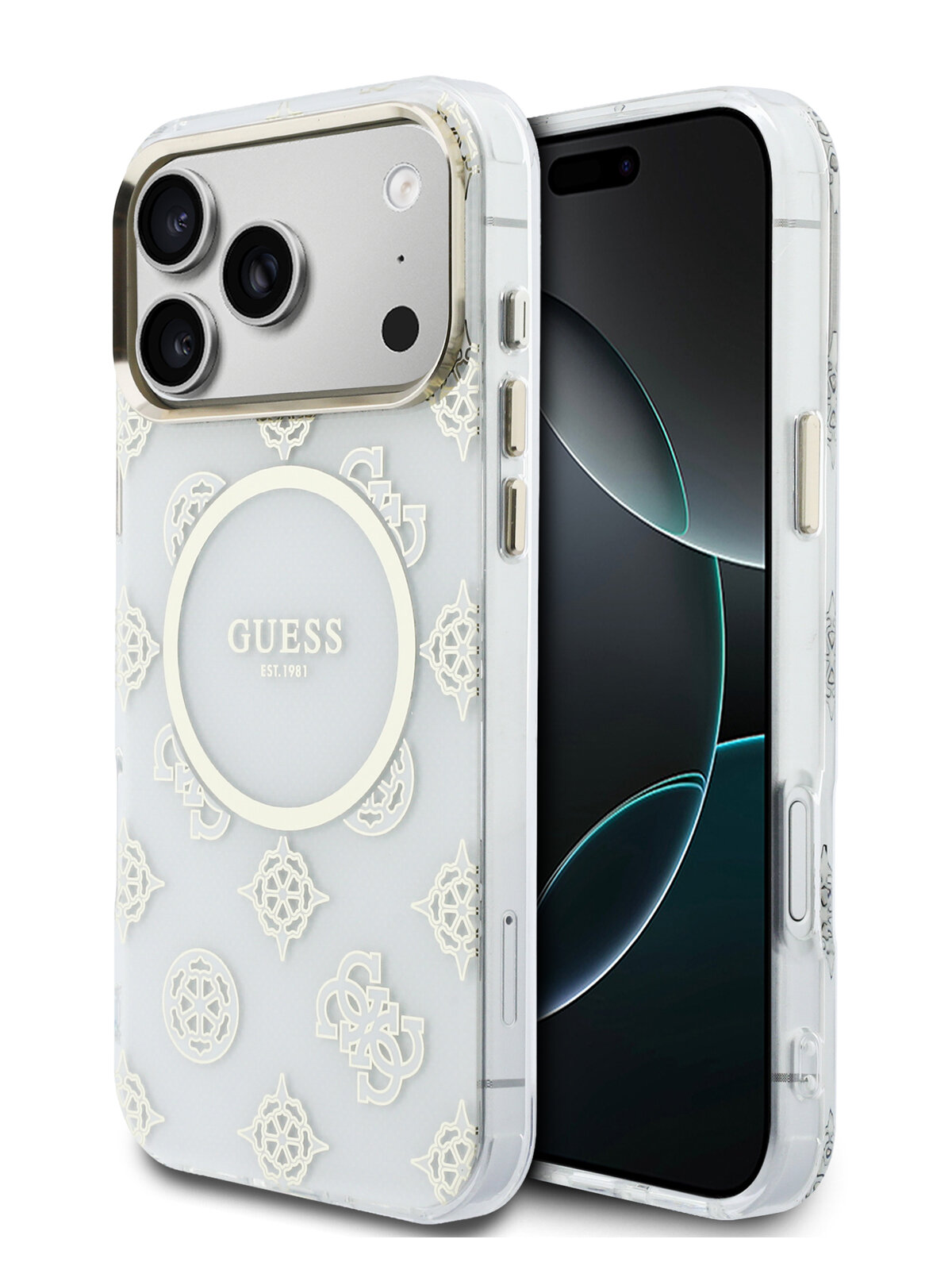 Чехол Guess на iPhone 17 Pro Max, с магнитами MagSafe, с принтом IML Peony Dots, белый
