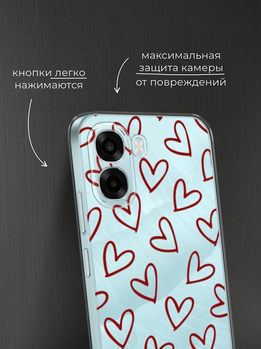 Чехол на Oppo A6x / Оппо A6x с принтом Little hearts doodles 2, прозрачный — фото 1