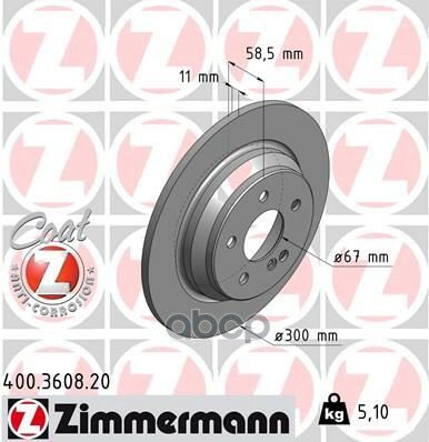 Торм. диск зад.[300x11] COAT Z MERCEDES S-class (W220) S280/S320 98-> Zimmermann арт. 400.3608.20
