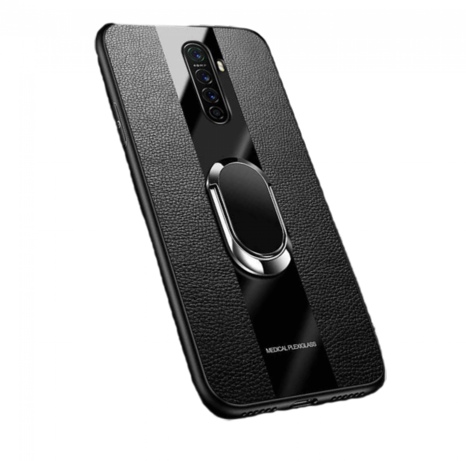 Чехол MyPads для OnePlus 8 Pro из силикона с кожаной текстурой и стеклянной вставкой черный