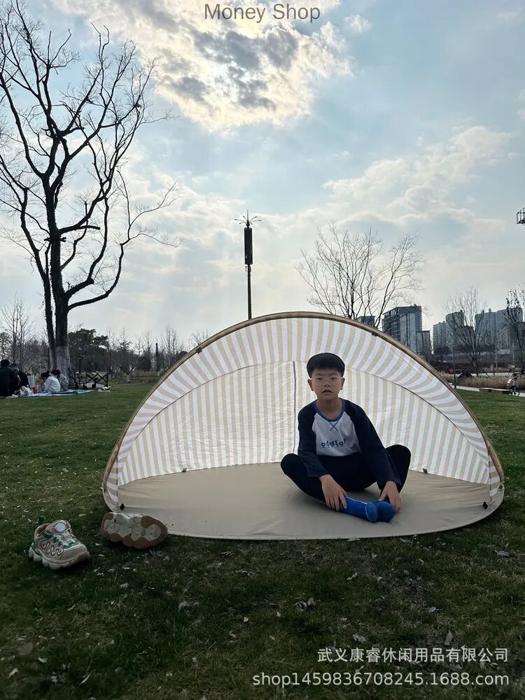 Пляжный тент полубочка для отдыха на природе, размер 200x120x100, автоматическая установка, с противомоскитной сеткой, зеленый — фото 1