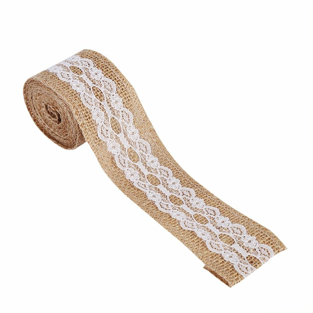 Натуральная джутовая лента с белой кружевной отделкой, деревенский стиль, для свадьбы и других мероприятий