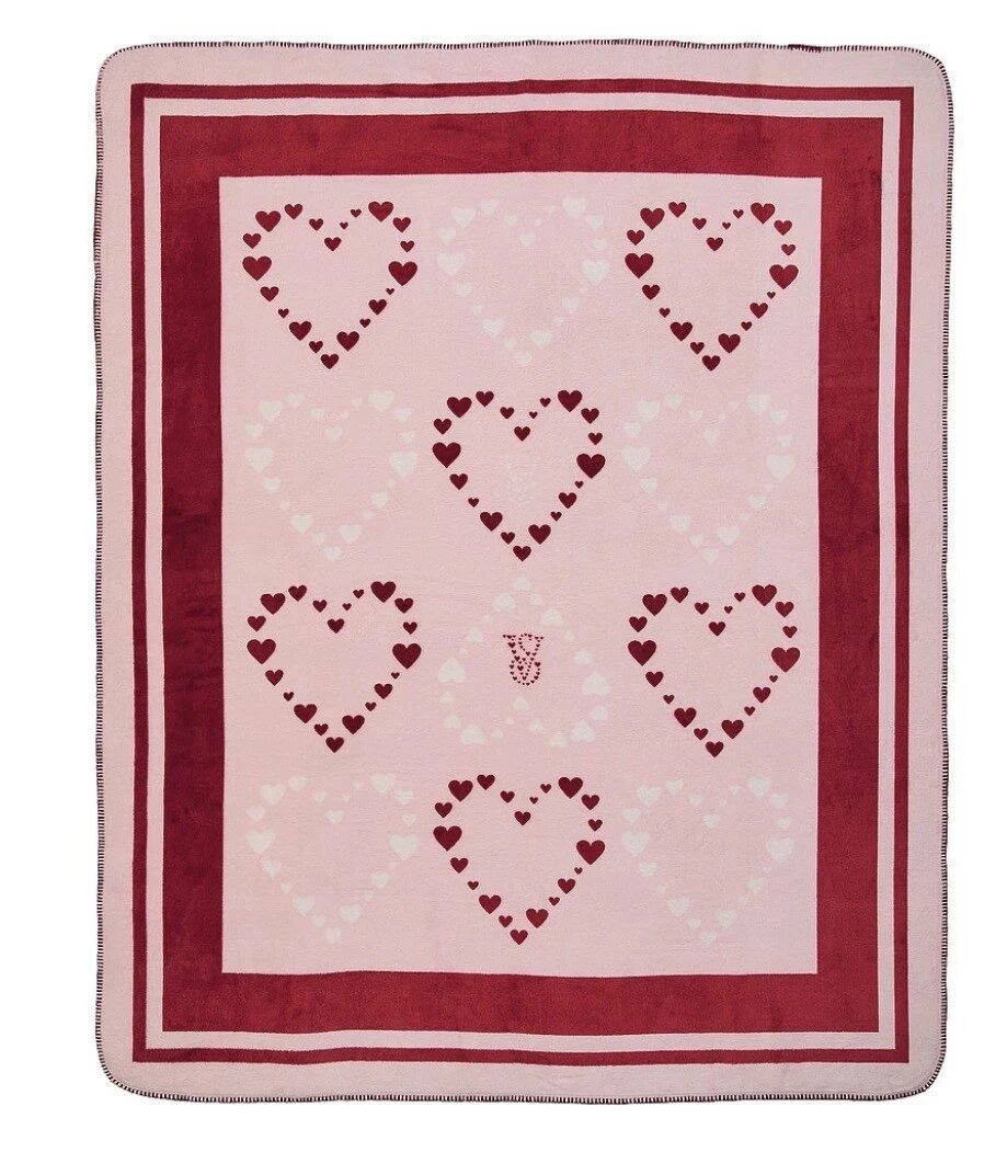 Плед Victoria's Secret бело-бордовый с сердцами Cozy Plush Blanket
