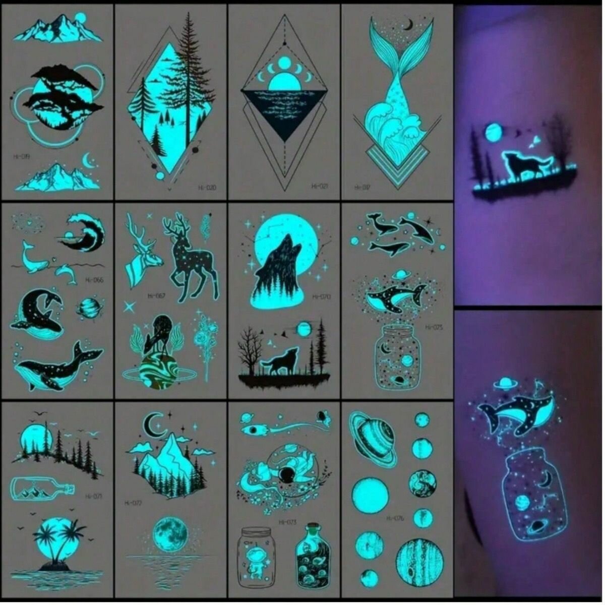 Популярные светящиеся в темноте тату-наклейки для модных девушек, милые дизайны с бабочками и волками для студентов, моющиеся, водонепроницаемые, долговечные, унисекс тату-наклейки в стиле Ins.