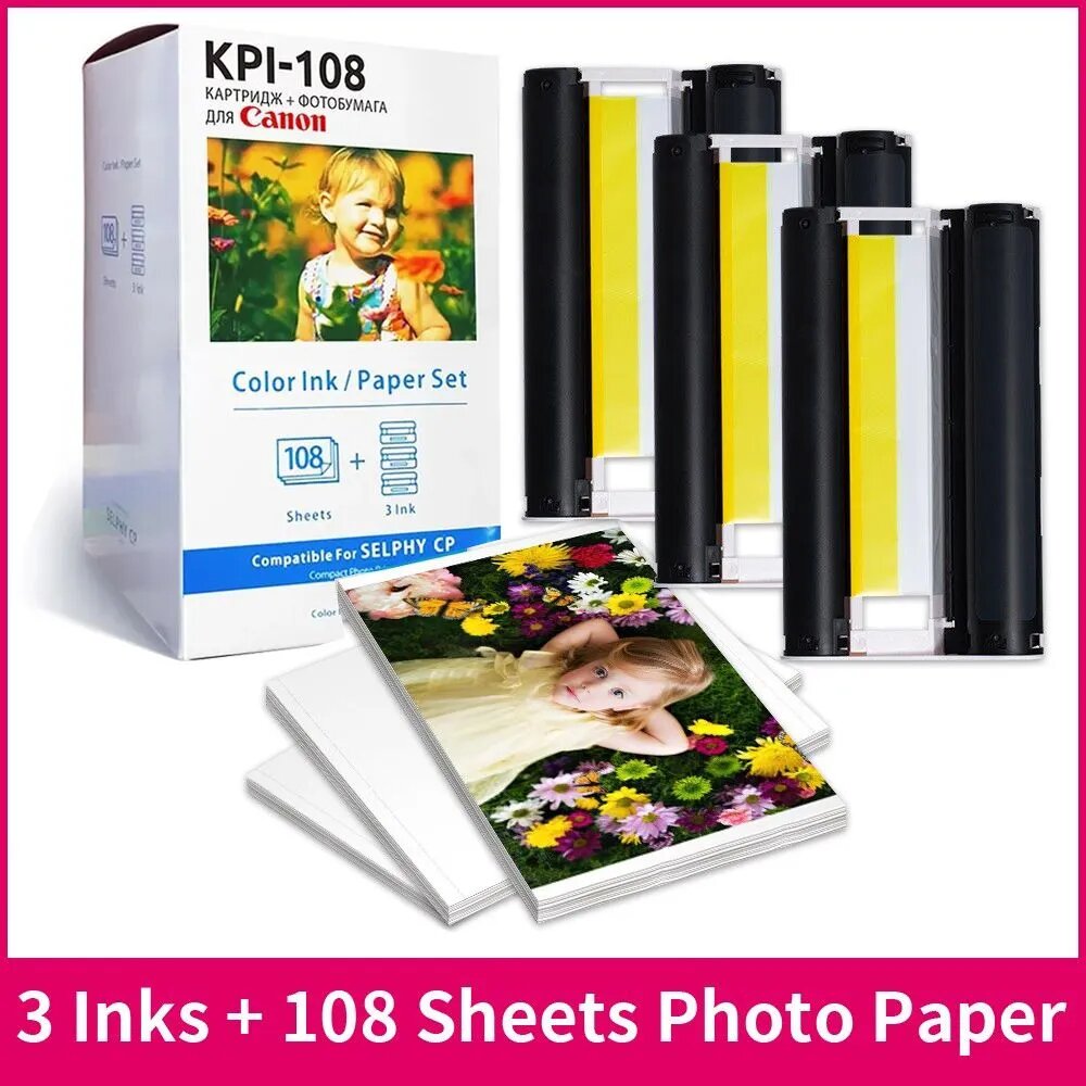 Расходник для печати Canon KPI-108 картридж + фотобумага для Canon Color Ink/Paper Set 3 Inks + 108 Sheets Photo Paper