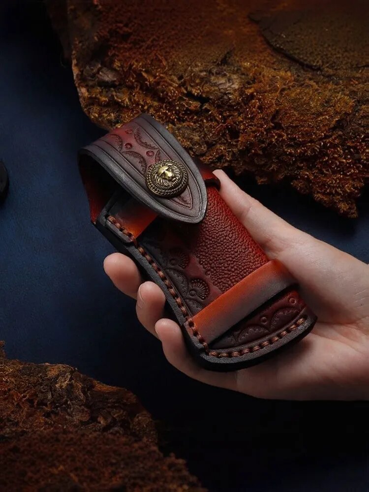 Кожаный чехол для ножа ручной работы, длина 13 см, для складных ножей, с декоративной отделкой