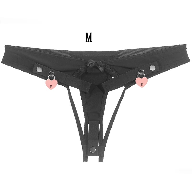 Черный G-string с замком, размер M