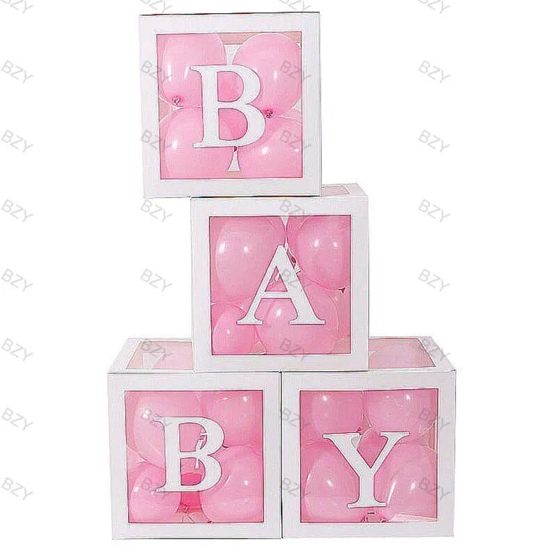 Кубики для фотозоны BABY с розовыми шарами для украшения вечеринки, свадеб и детского душа