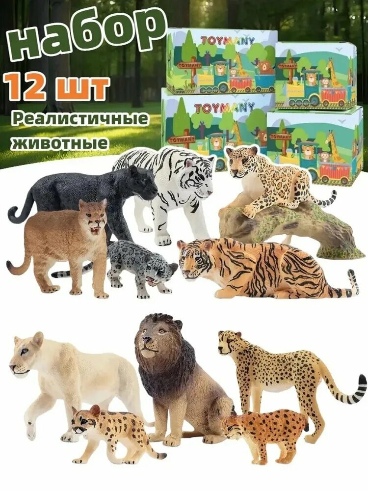 Toymany набор фигурок животных, 12шт фигурок больших кошачьих животных, коллекционные игрушки