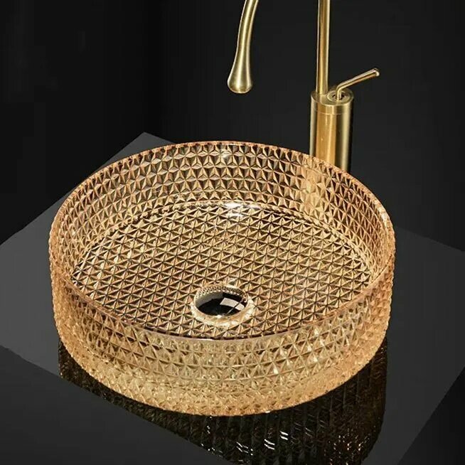 Раковина для ванной накладная, на столешницу, под тумбу, круглая, 40см, Стеклянная