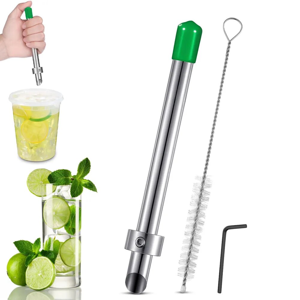 Измельчитель соломы для цитрусовых и коктейлей с ершиком и шестигранным ключом