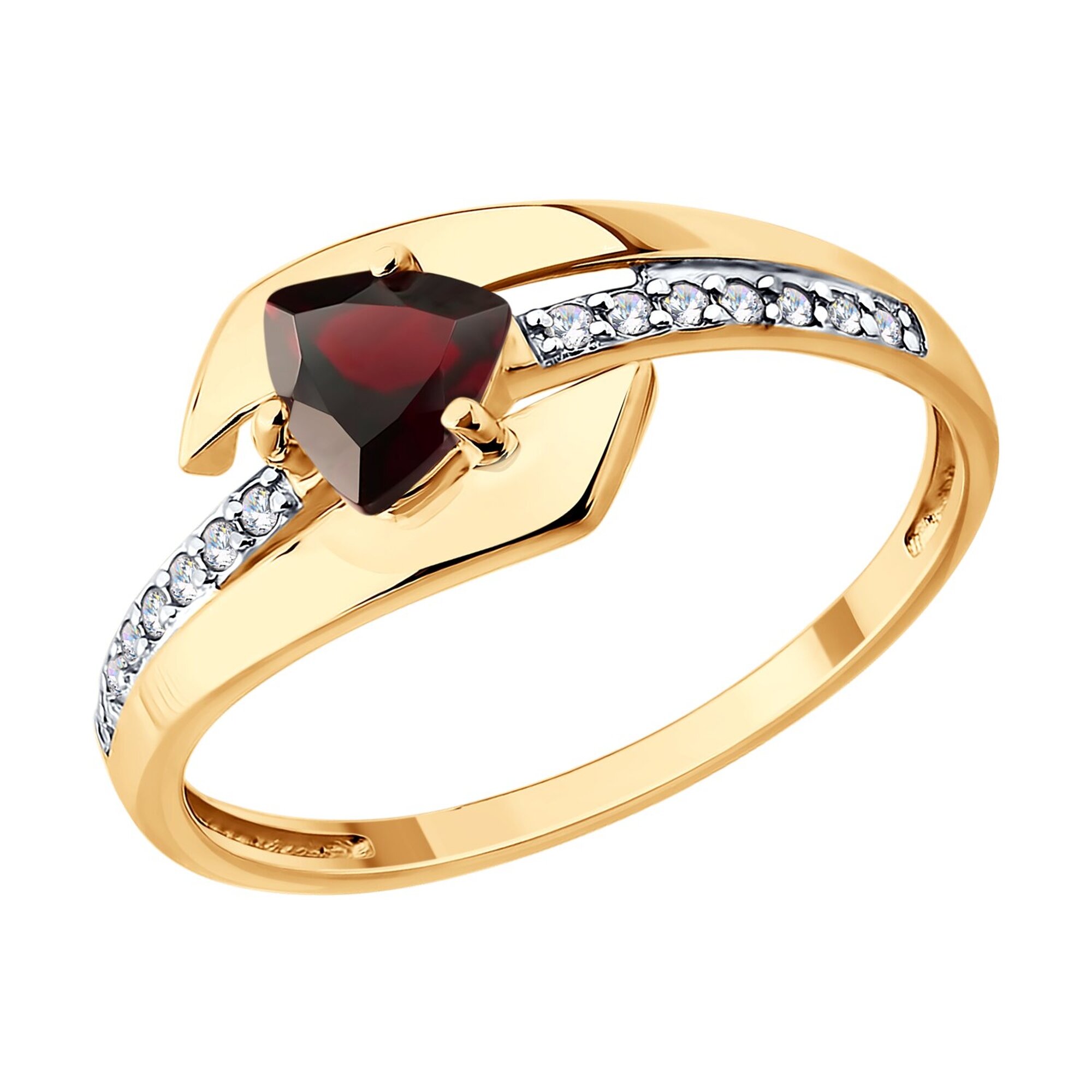 Кольцо, красное золото, 585 проба, гранат, фианит