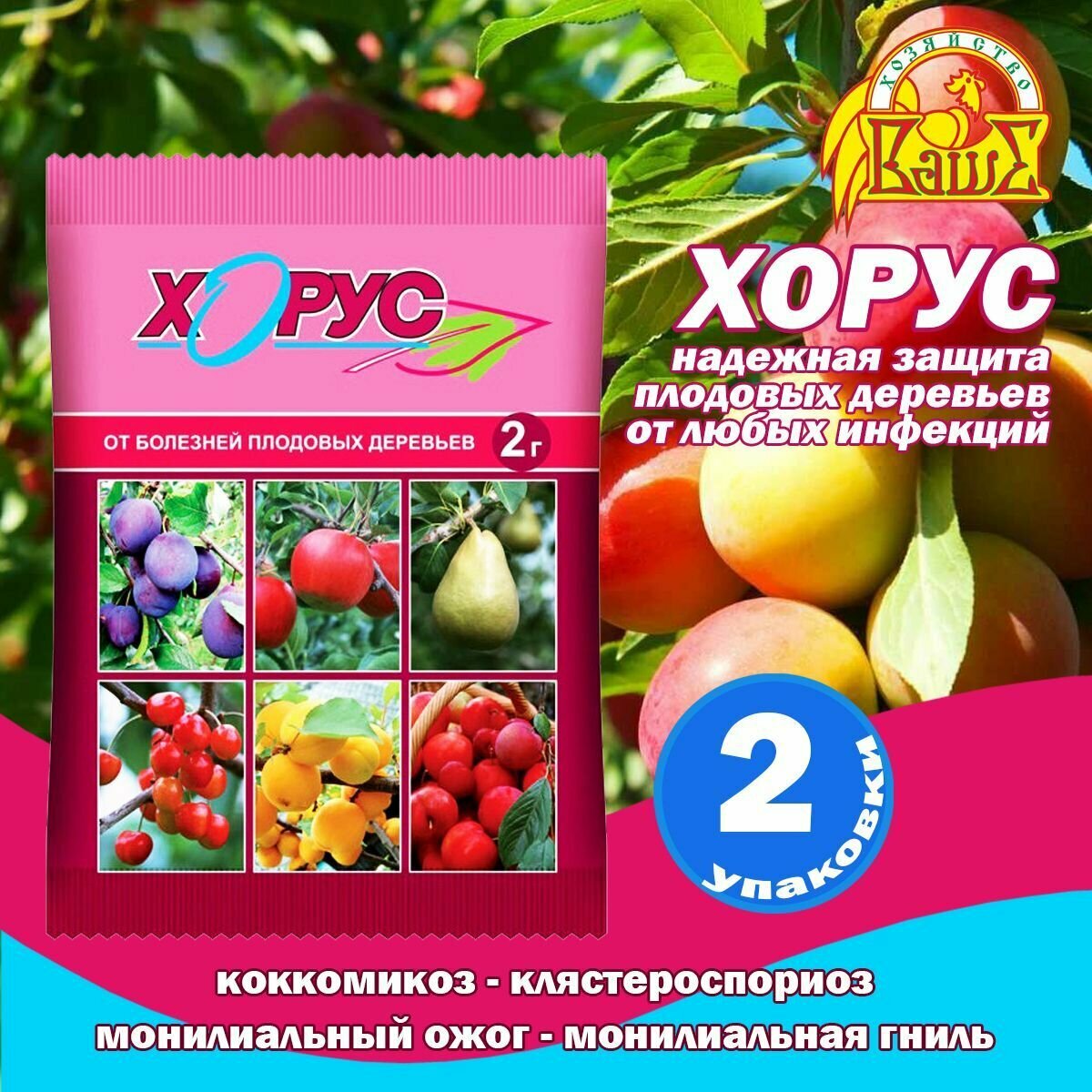 Специализированный препарат от болезней фруктовых деревьев Хорус 2 г, 2 упаковки