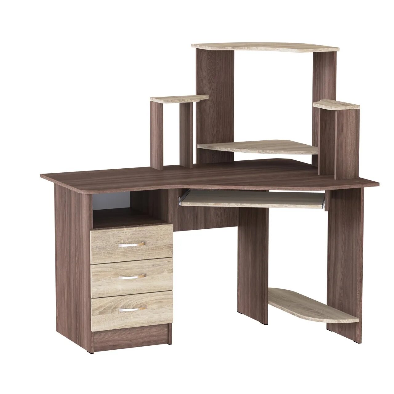 Стол компьютерный «Грета-7» с тумбой, надстрой, ЛДСП (Ясень темный/Дуб сонома) сборка не универсальная 130х90х134