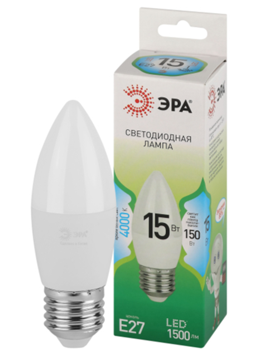 Лампа светодиодная ЭРА "Зеленая линия" GREEN LINE 15Вт 1500Лм 4000К нейтральный белый свет E27 Б0067115
