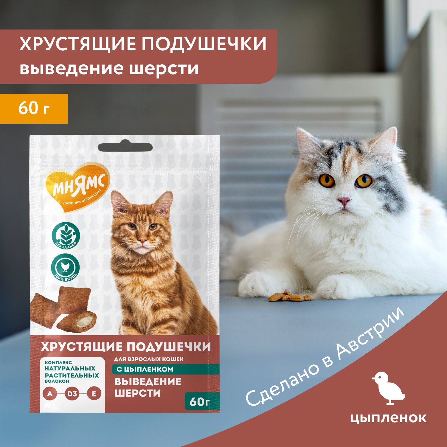 Набор №1 Лакомства Мнямс Функциональные подушечки для кошек, Ассорти вкусов, 6 шт х 60 гр (6 видов по 1 шт)