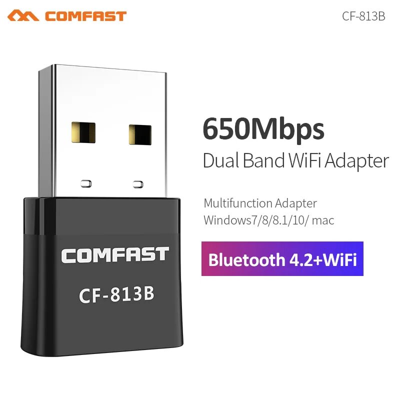 Беспроводная сетевая карта Comfast 650 Мбит/с, Bluetooth-адаптер, двухдиапазонный ключ 2,4G и 5 ГГц, беспроводная сетевая карта USB для Windows Mac