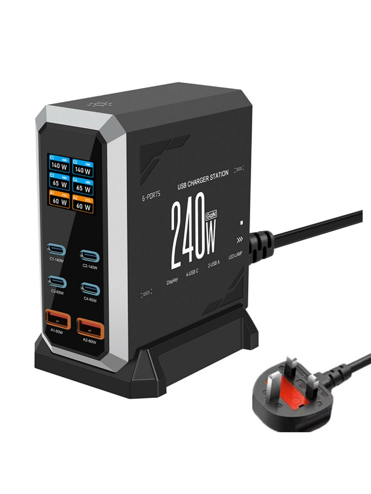 Адаптер для зарядки мощностью 240 Вт 6 в 1 140 Вт USB Type C с цифровым дисплеем Быстрая зарядка