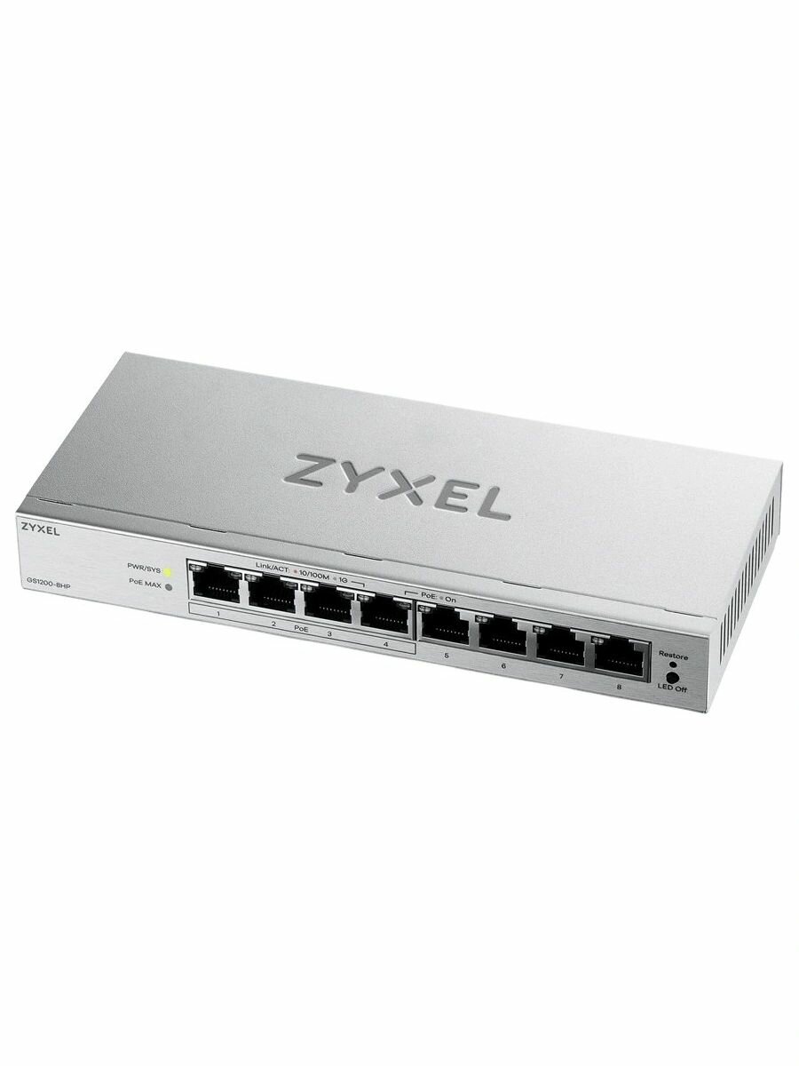 Коммутатор Zyxel GS1200-8HPV3-EU0101F (L2) 8x1Гбит/с 4PoE+ 68W управляемый