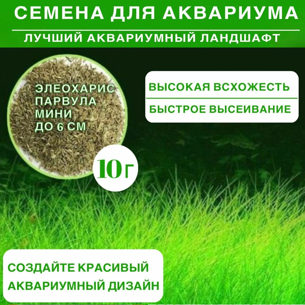 Мини-элеохарис Парвула живые семена для озеленения аквариума