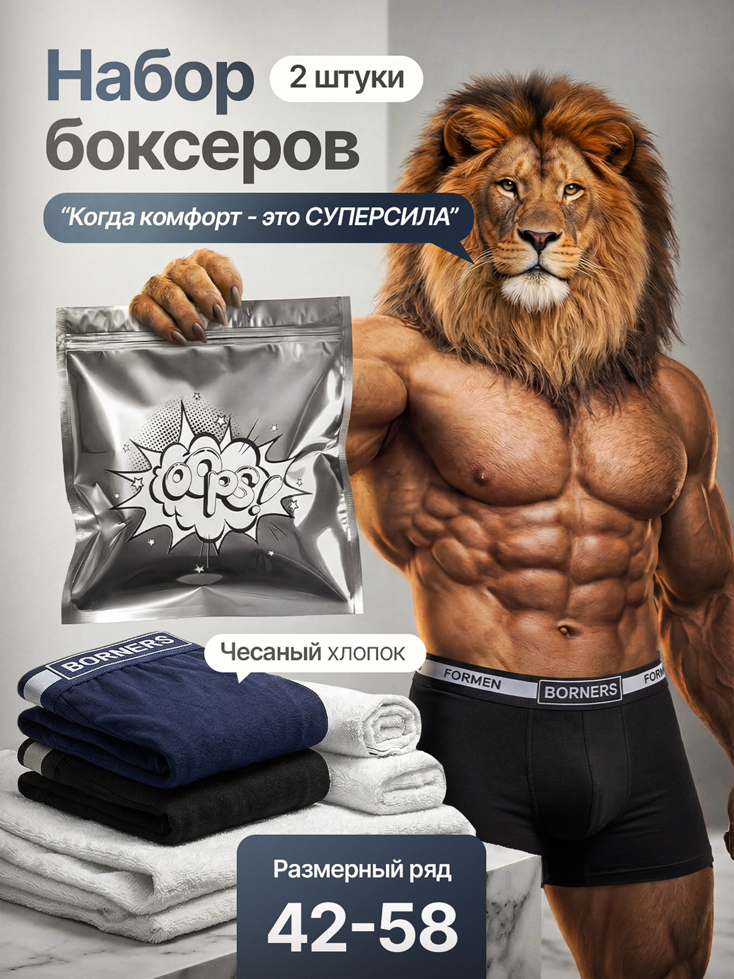 Трусы боксеры хлопок, нижнее белье для мужчин, комплект