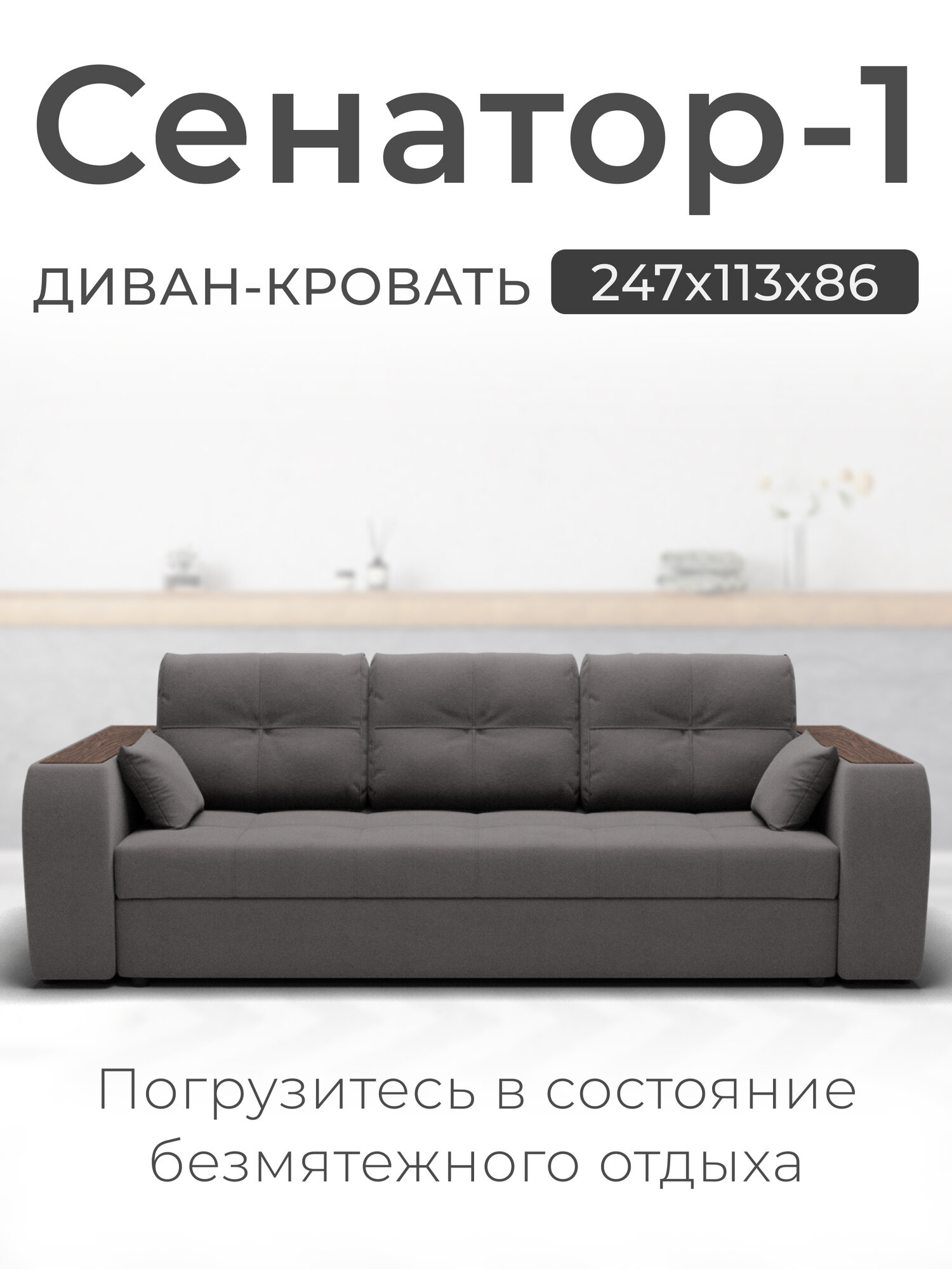 Диван-кровать. Прямой диван Сенатор-1. Механизм трансформации Пантограф. "Велютта люкс 32"