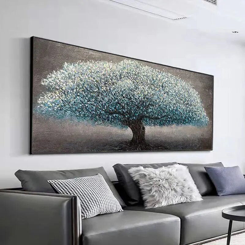 140X50 CM/Алмазная мозаика "Счастливое голубое денежное дерево" / Алмазная вышивка / Круглая картина стразами Полная выкладка