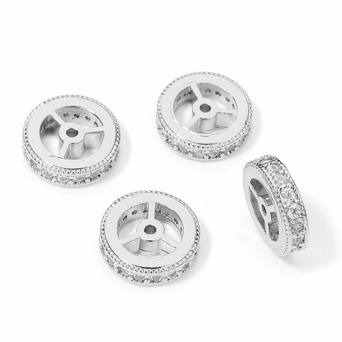 5 шт./лот, латунные цирконовые бусины в форме колеса, позолоченные плоские круглые свободные бусины-разделители для изготовления ювелирных изделий своими руками, ожерелье, браслет