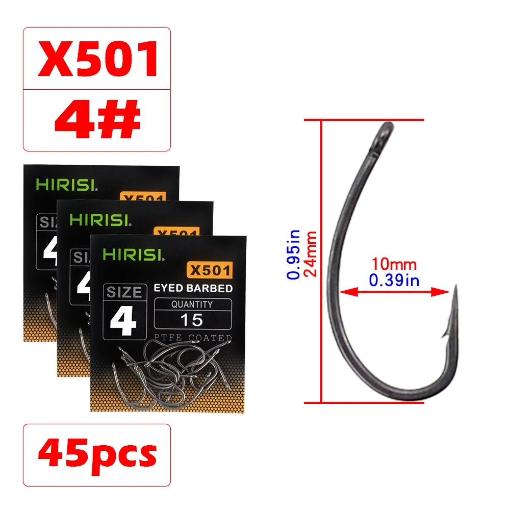 Рыболовные крючки Hirisi X501, 45 шт, Size 4