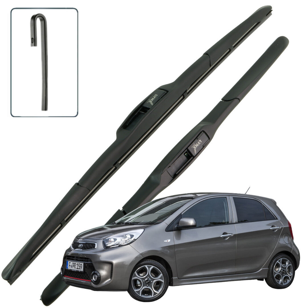 Дворники Kia Picanto (2) TA / Киа Пиканто ТА хэтчбек 5 дв. рест. 2015 / 2016 / 2017 Щетки стеклоочистителя гибридные ОЕМ для автомобиля LYNXauto к-т 2 шт, 550мм-400мм