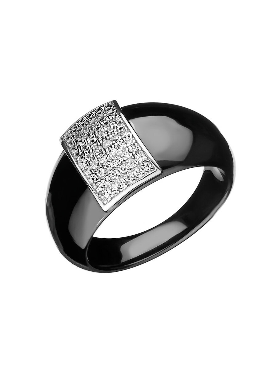 Кольцо, серебро, 925 проба, фианит, керамика