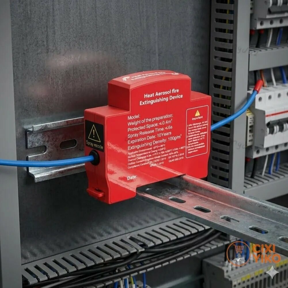 Автономная установка аэрозольного пожаротушения, автоматический термостикер для электрощитов, шкафов ИБП и автомобилей, крепление на DIN-рейку, термоактивирующийся