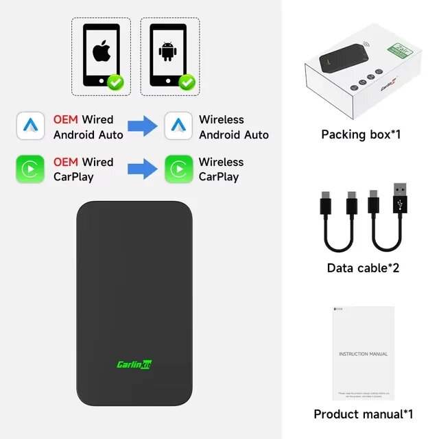 Беспроводной адаптер Carlinkit 5 2air Mini Ultra для CarPlay и Android Auto (2-в-1) с поддержкой двух каналов для Waze, Spotify и GPS-навигации по Wi-Fi 5,8 ГГц.